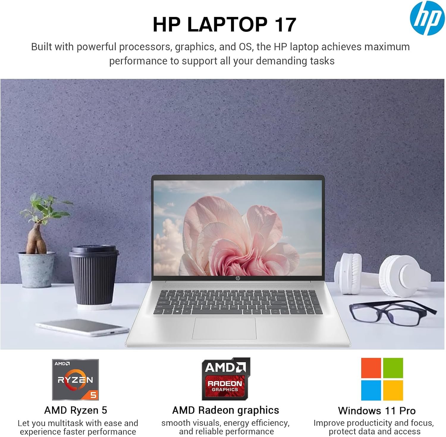 PORTATIL HP 17-CP2025DX AMD RYZEN 5 7520U 8GB 512GB 17.3" FHD - Citrus
